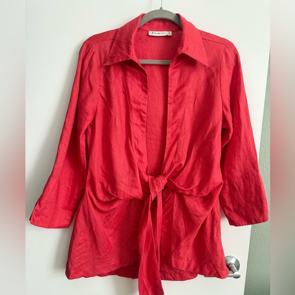 Neiman Marcus | Tops | Vintage Neiman Marcus Red Linen Front Tie Blouse ...